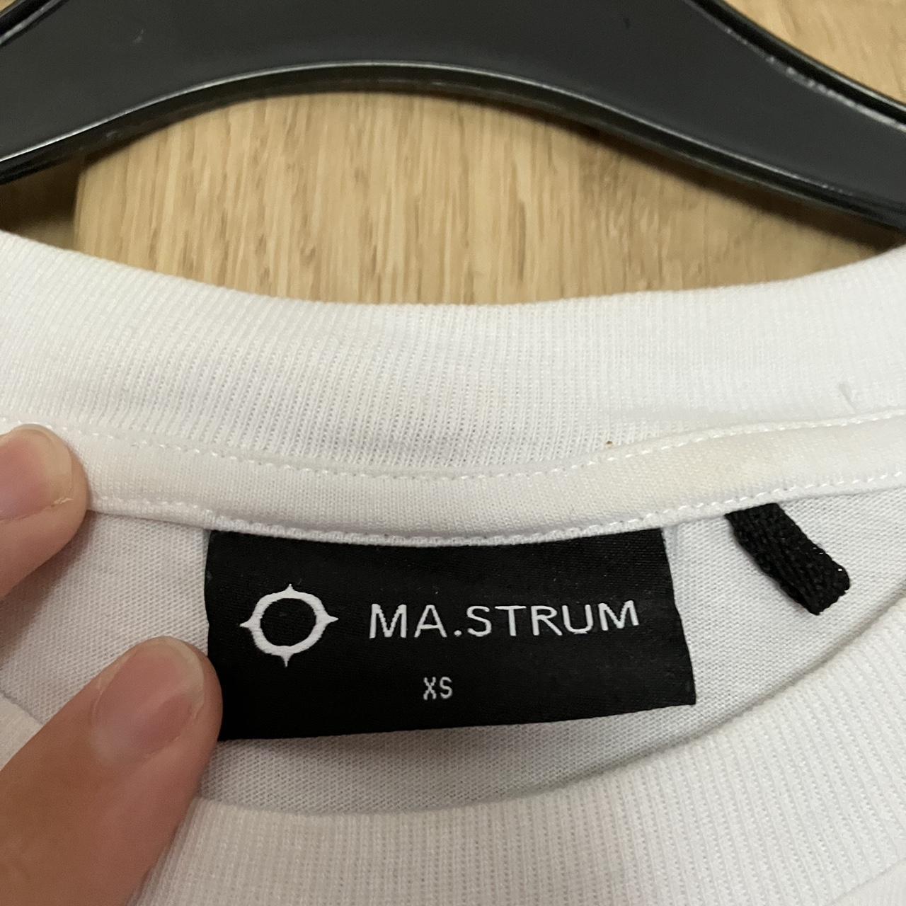 Mastrum white logo T-shirt Size extra small, fits... - Depop