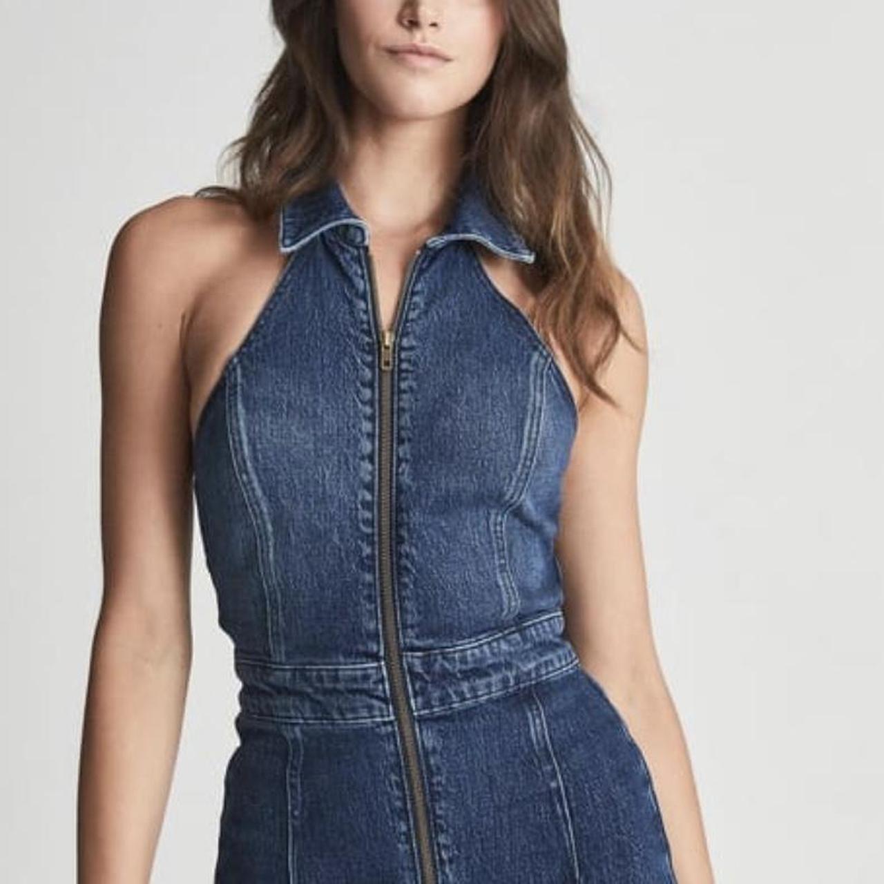Reiss penny jumpsuit. Dark navy denim with halter... - Depop