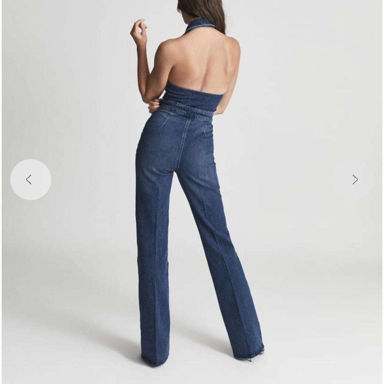 Reiss penny jumpsuit. Dark navy denim with halter... - Depop