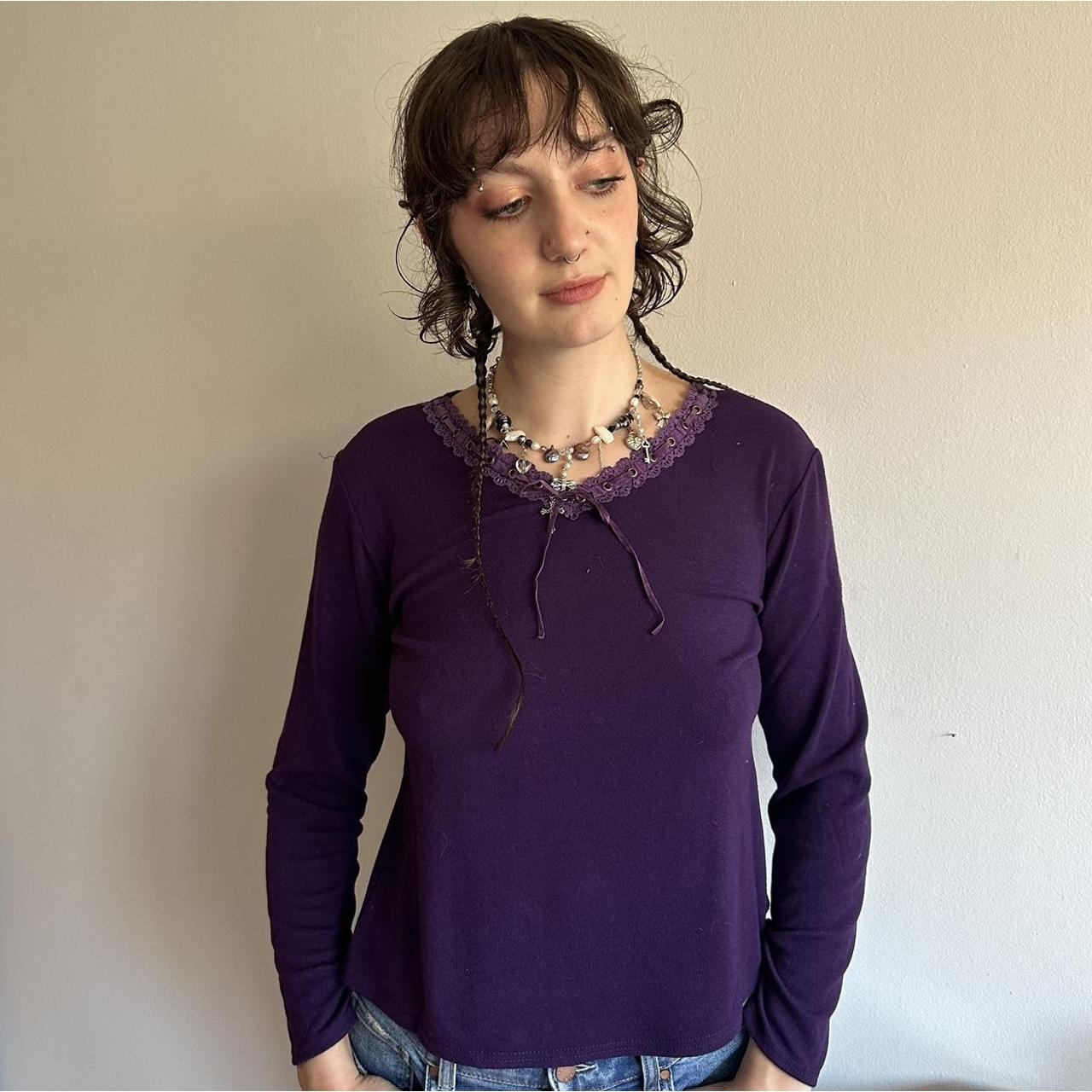Sabrina top 🏹 Violet long sleeve with a lace corset... - Depop