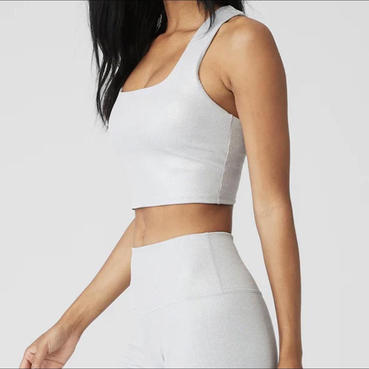 Alo Yoga 🤍 Alosoft Ribbed Shimmer Chic Bra... - Depop