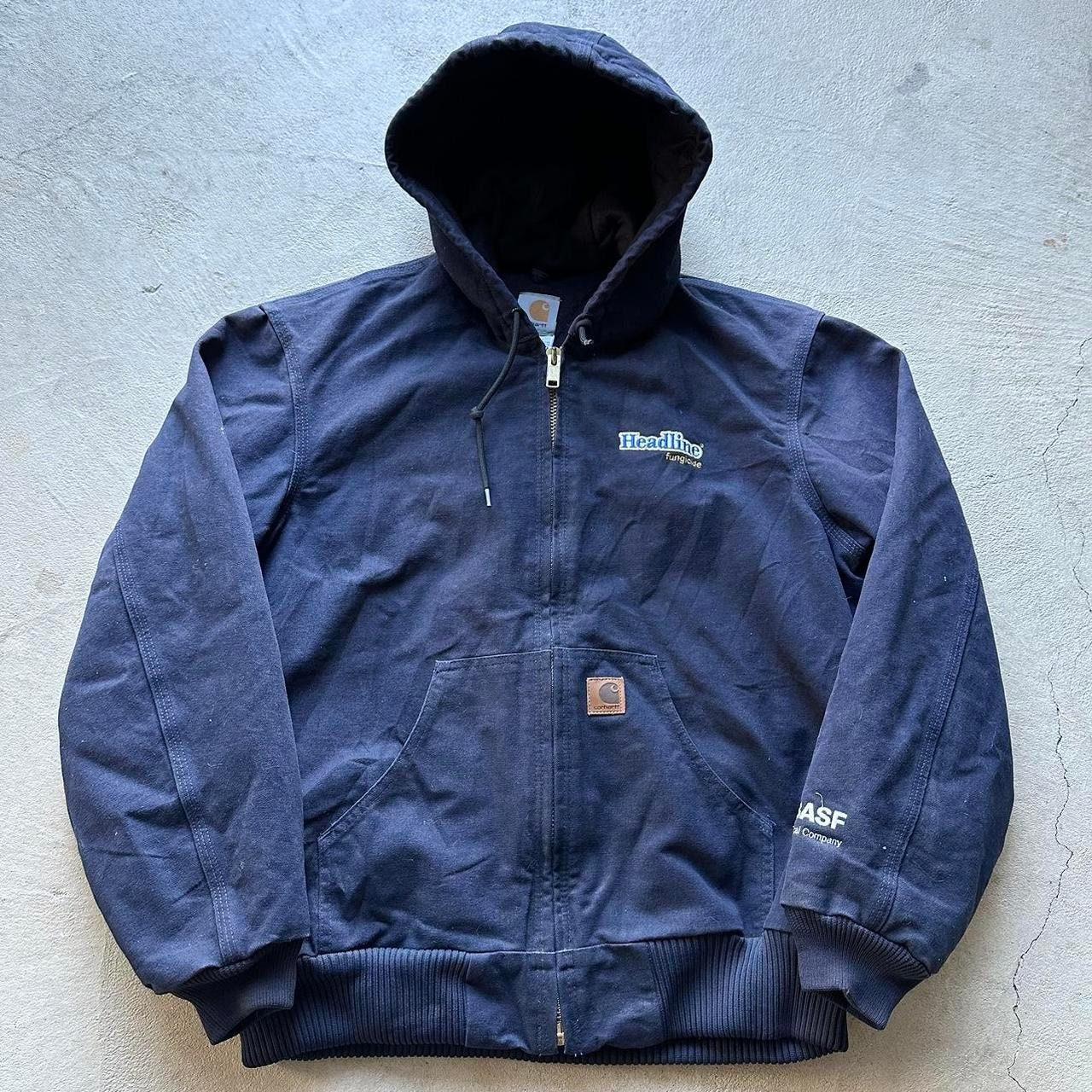 Vintage Carhartt Navy Hooded Jacket •Size mens M,... - Depop