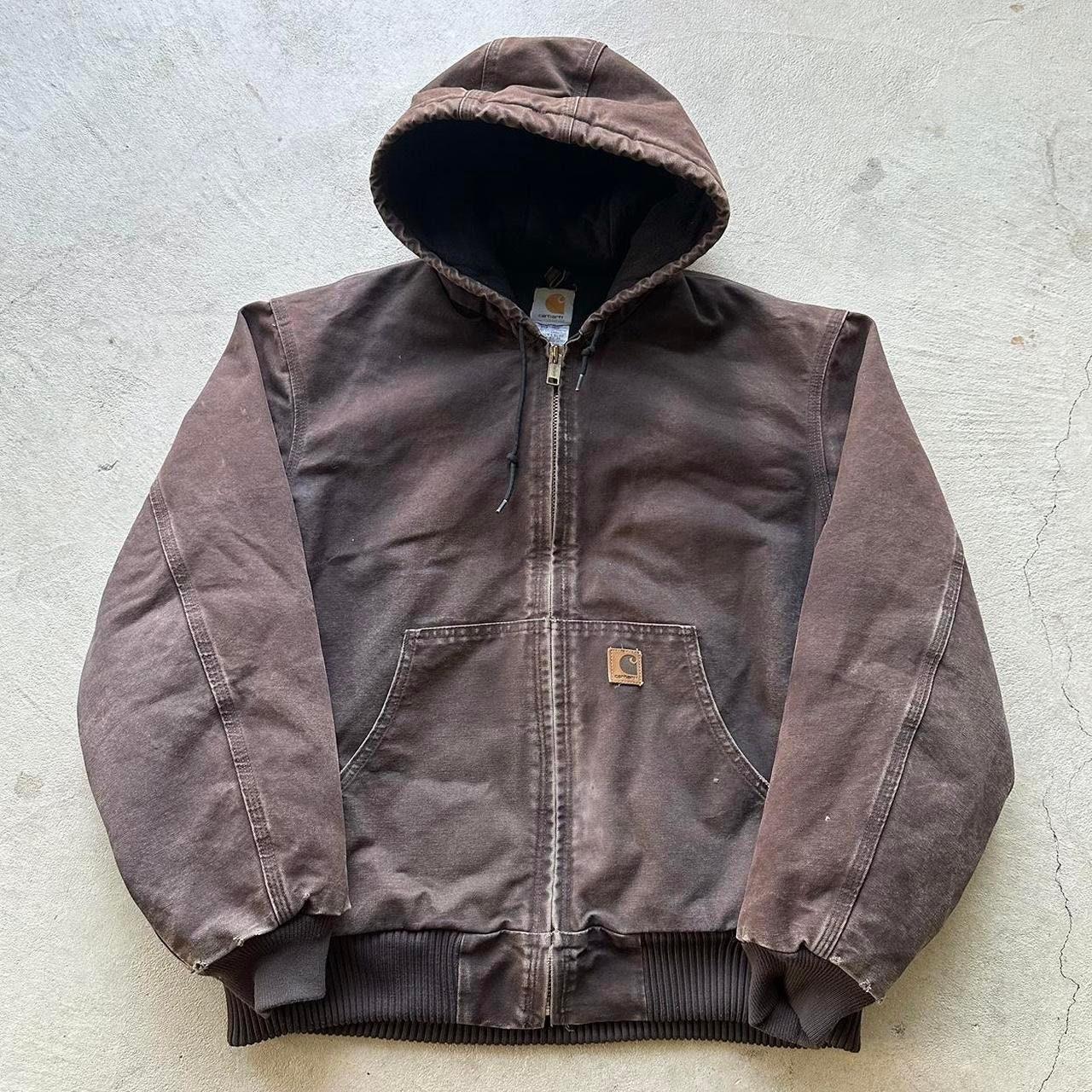 Vintage Carhartt Faded Brown Hooded Jacket •Size... - Depop