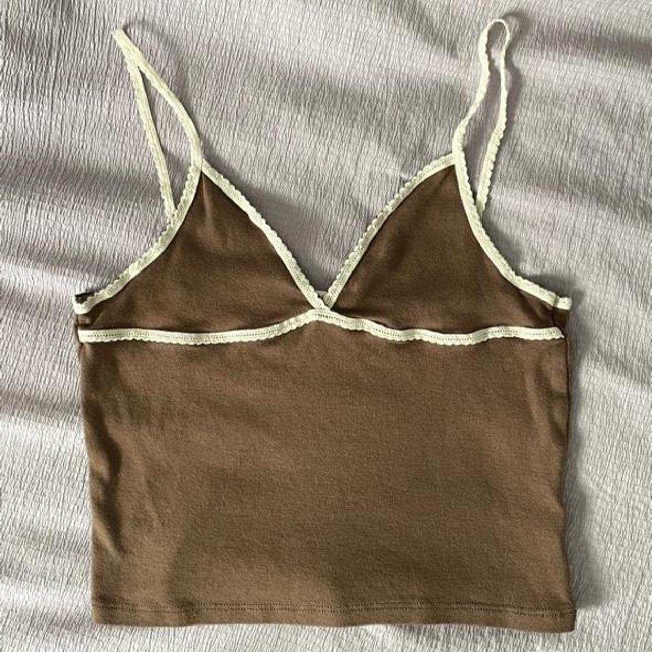 brandy melville lace trim cami brown cami w cream... - Depop