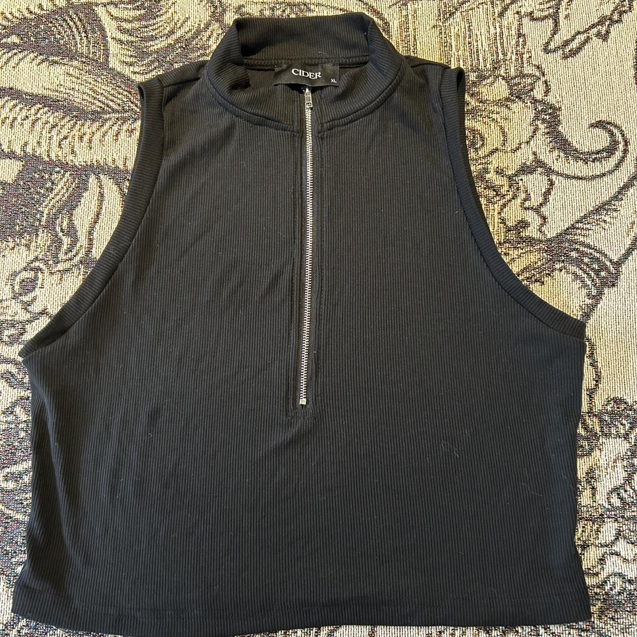 Cute Cider Black zip-up mock neck tank... | Depop