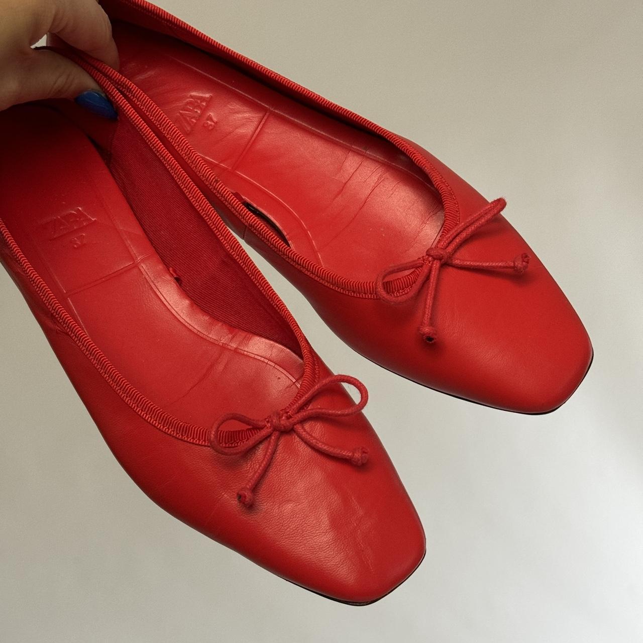 Red ballet flats. Red leather ballet flats. Zara... - Depop