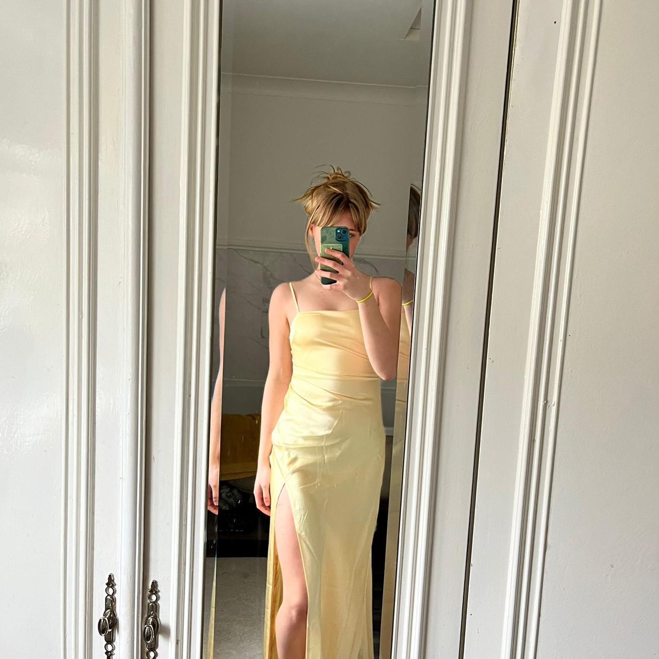 Billy j Satin yellow dress Beautiful Never... - Depop