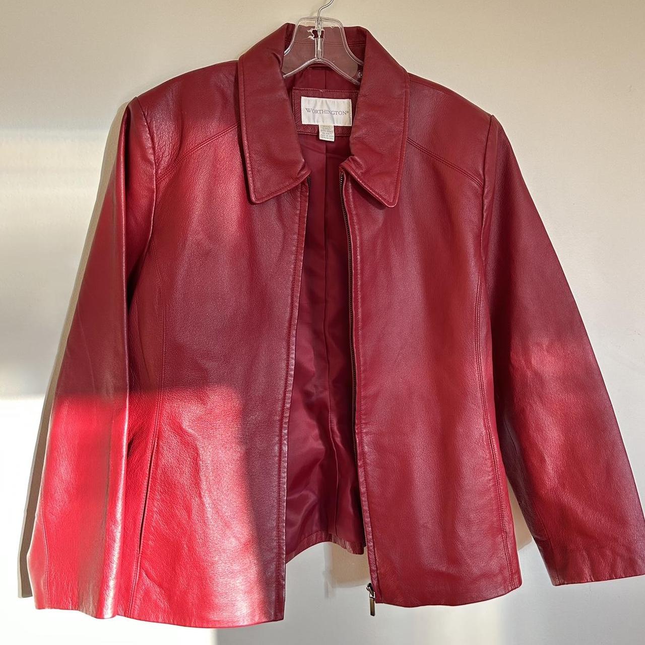 stunning worthington statement red leather jacket... - Depop