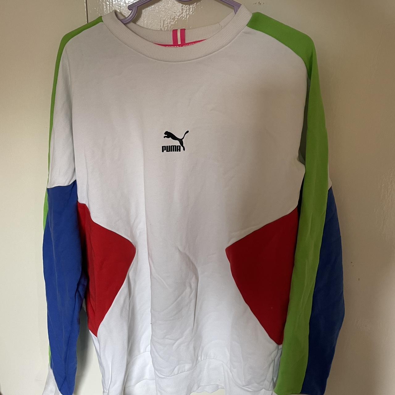 Puma white red green and blue sweatshirt Only... - Depop