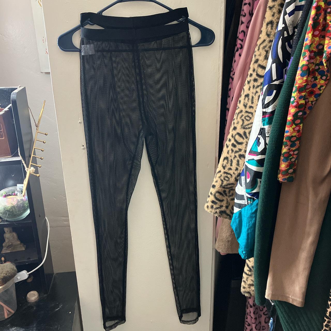 Fishnet tight fitting rave leggings. Thick waist... - Depop