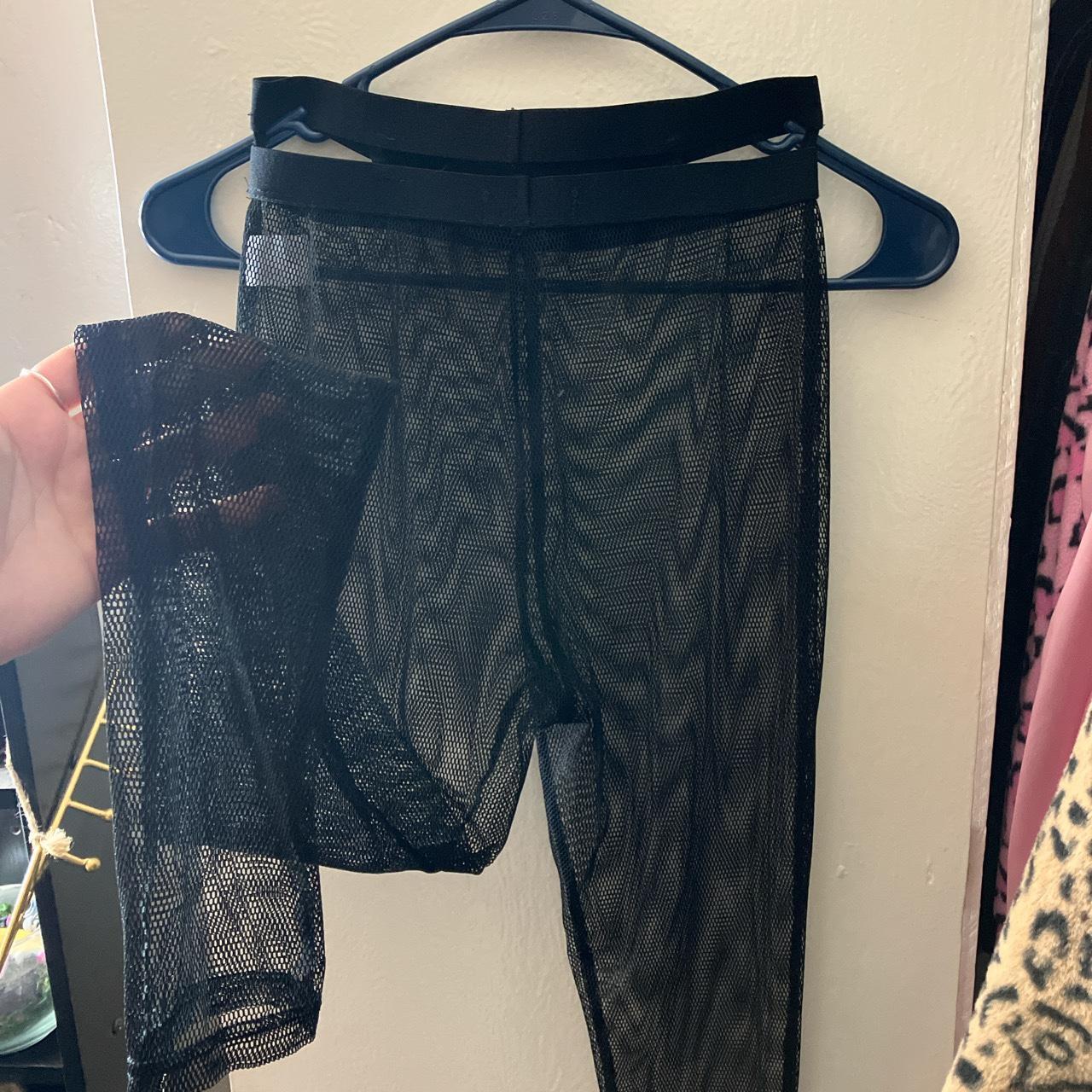 Fishnet tight fitting rave leggings. Thick waist... - Depop