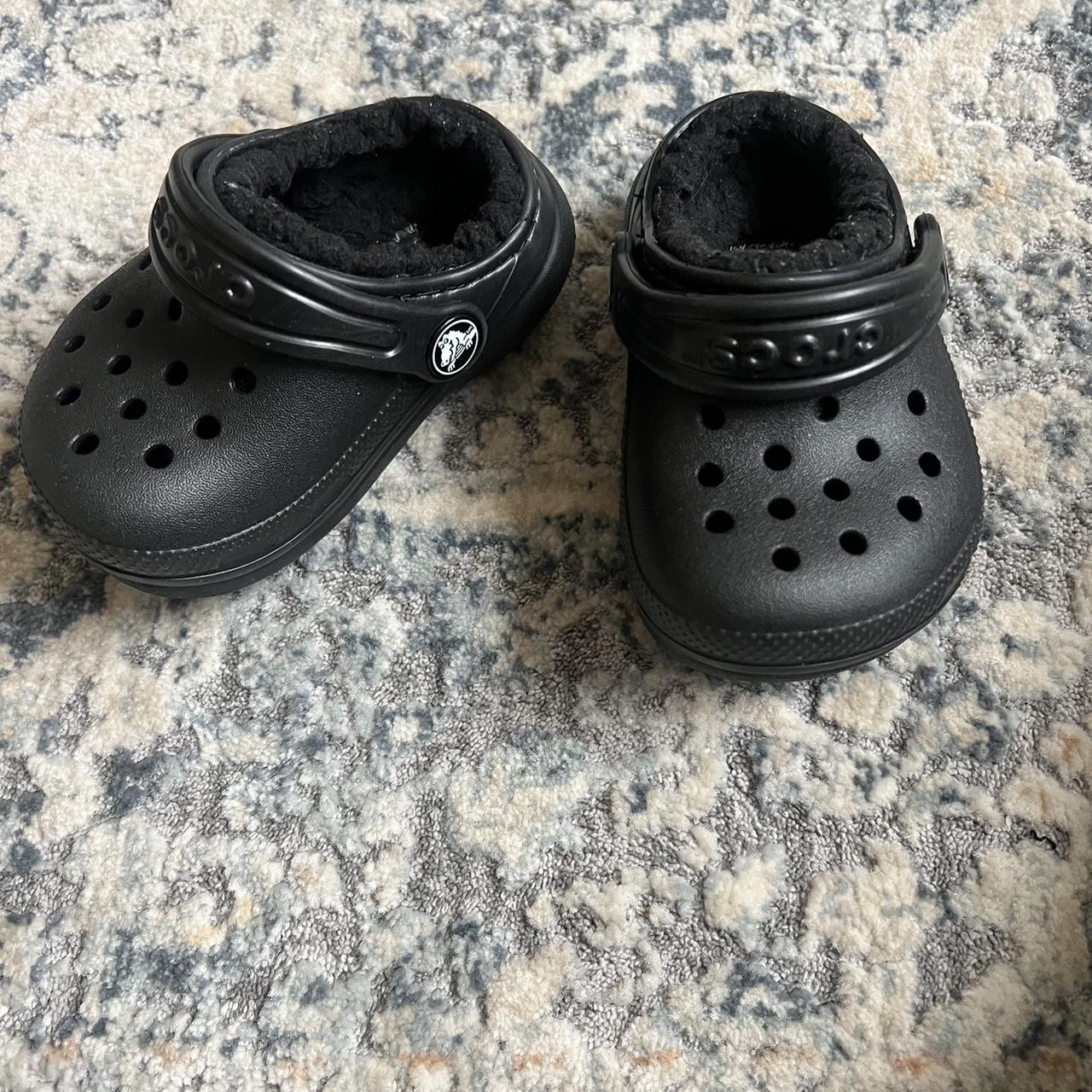 4c Black fur lined crocs Worn once inside - Depop