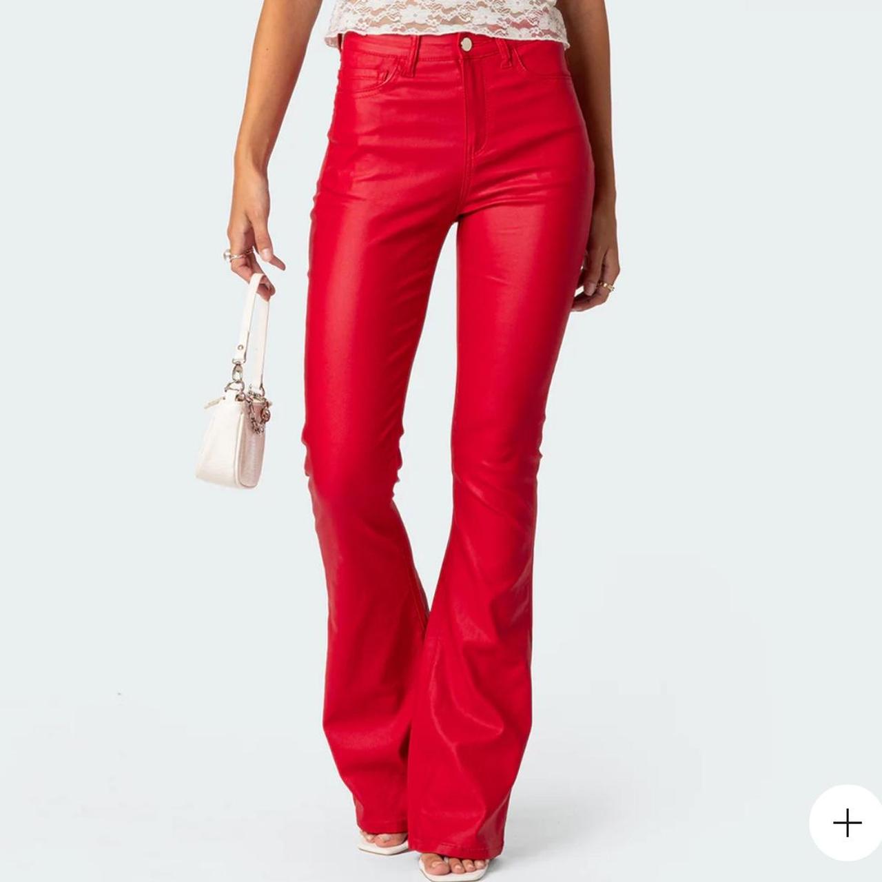 Edikted luna faux leather pants red XS - Depop