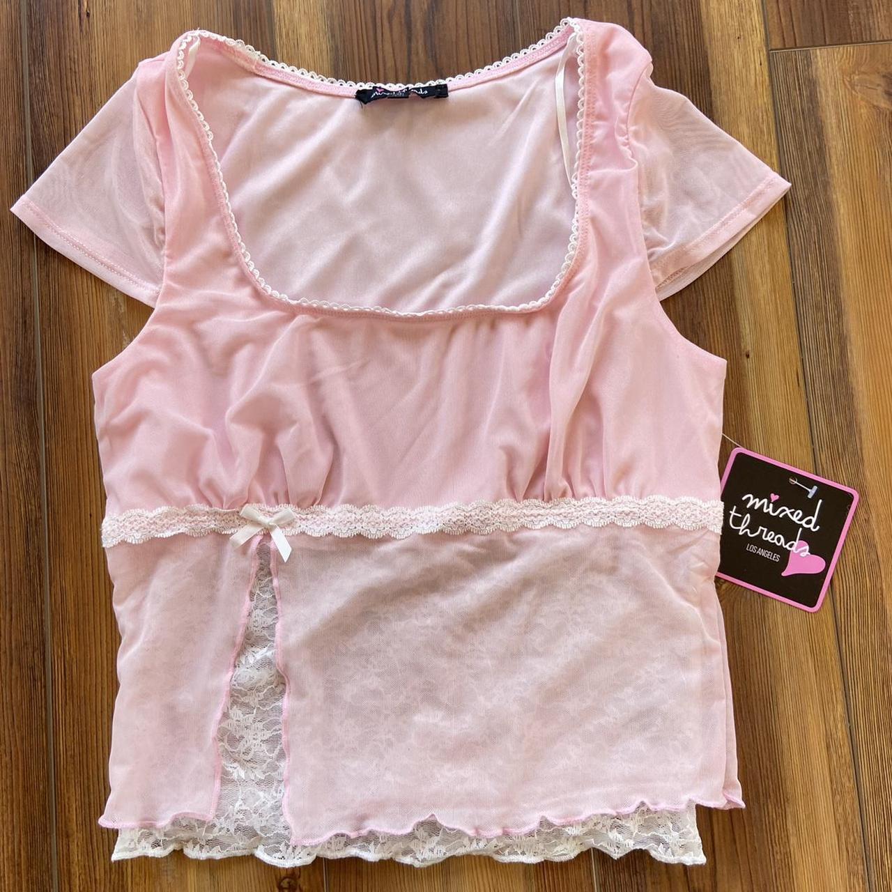 Mixed threads short sleeve shirt with lace... | Depop