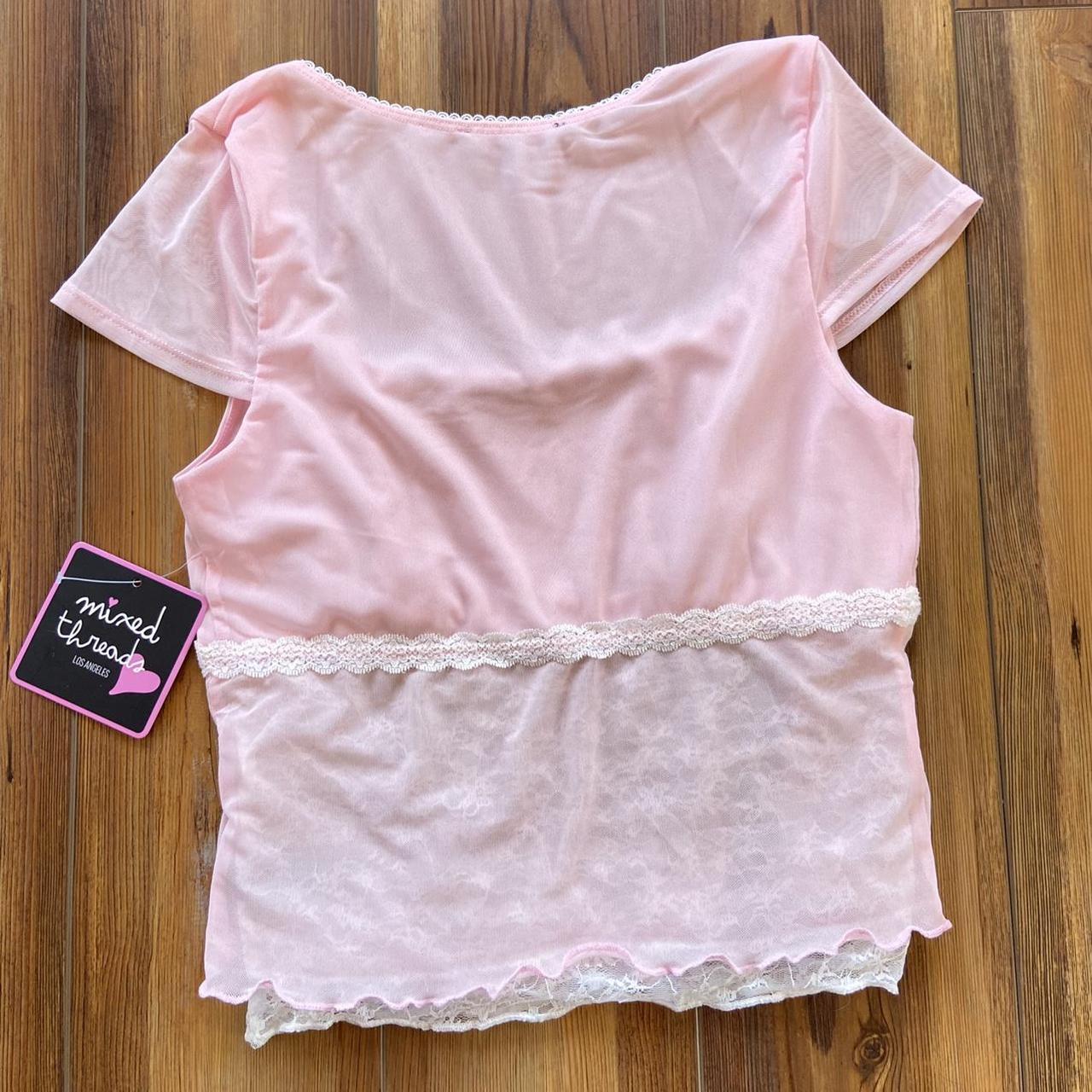 Mixed threads short sleeve shirt with lace... | Depop