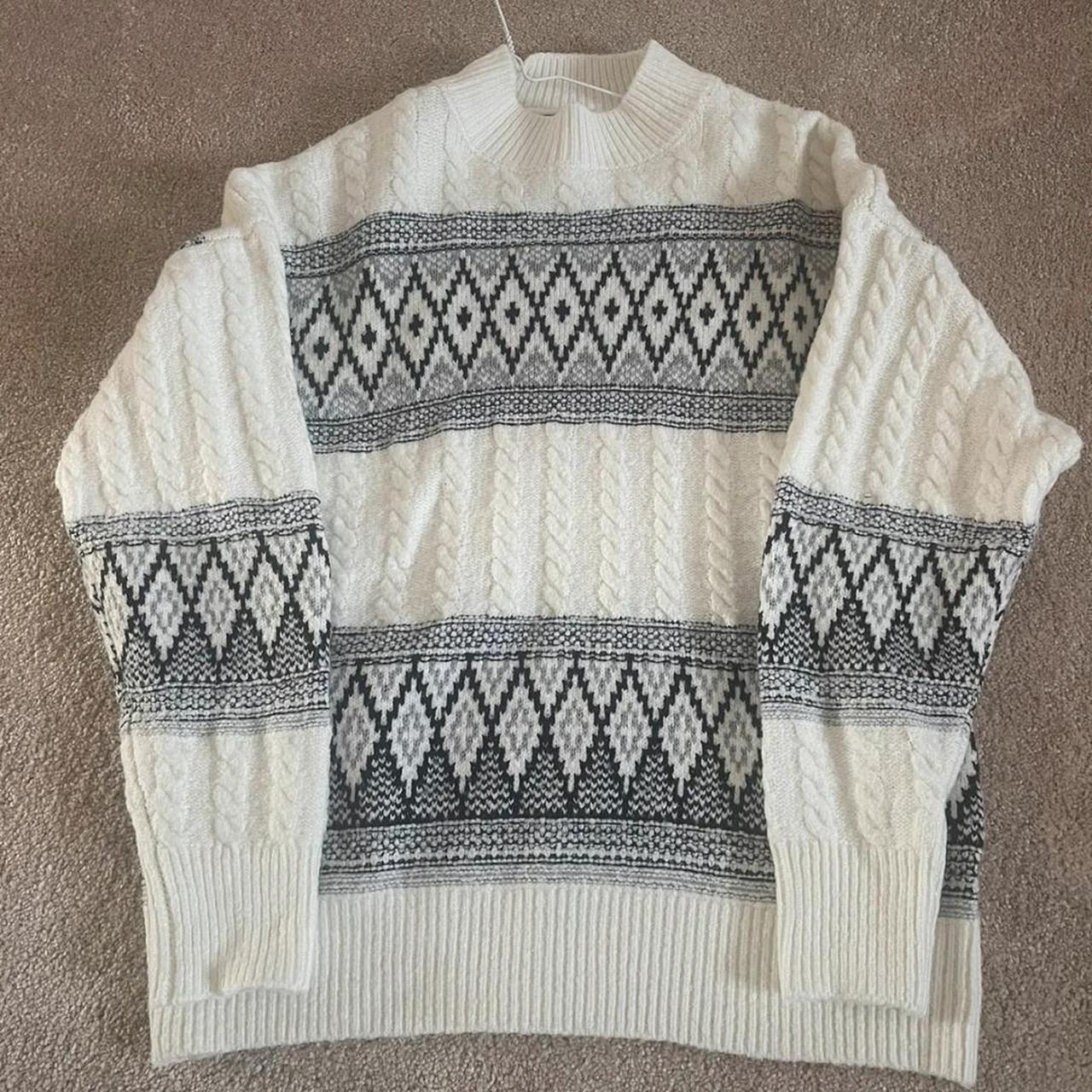 F&F cream and black fair isle Scandi knit jumper.... - Depop