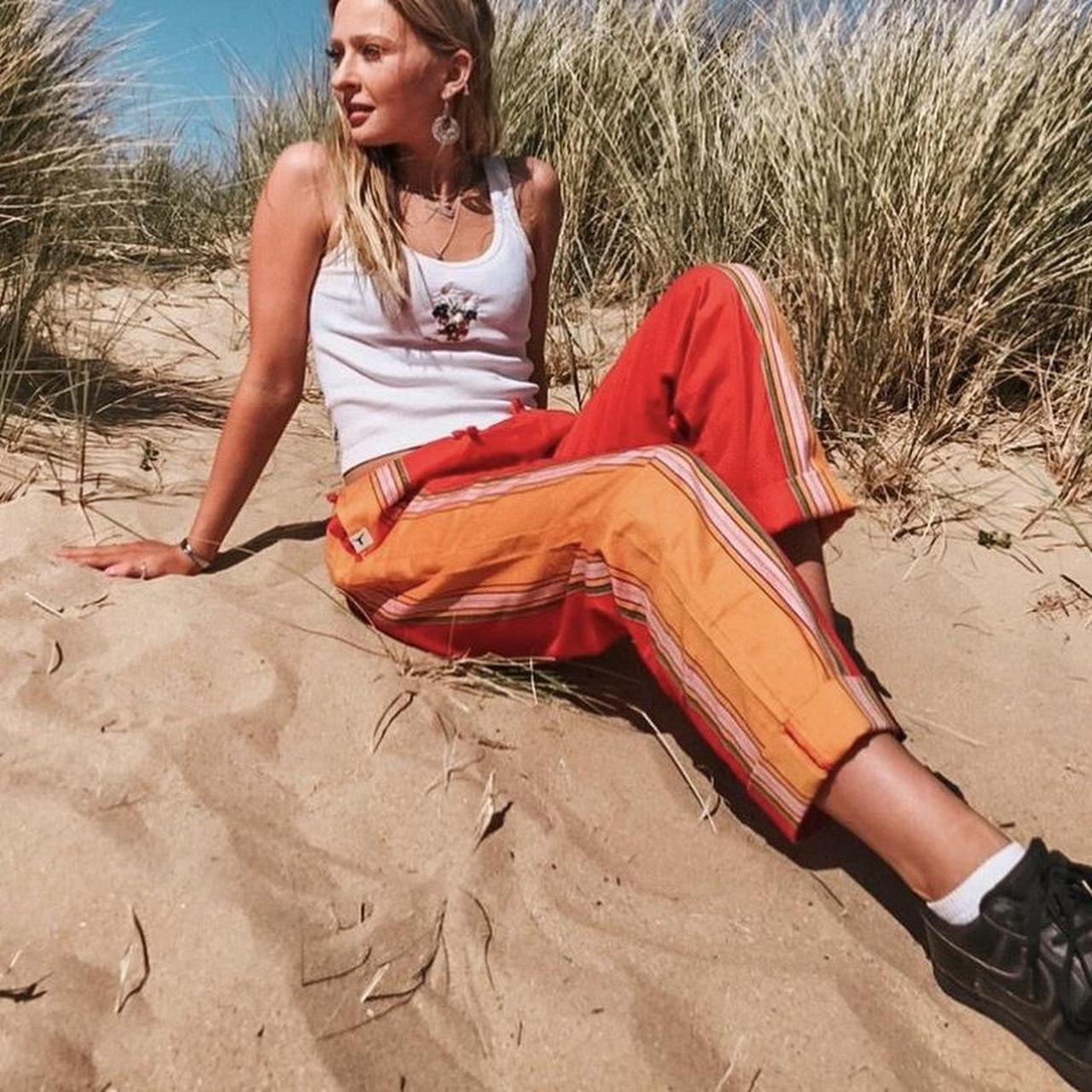 TomsTrunks red and orange trousers, size small,... - Depop