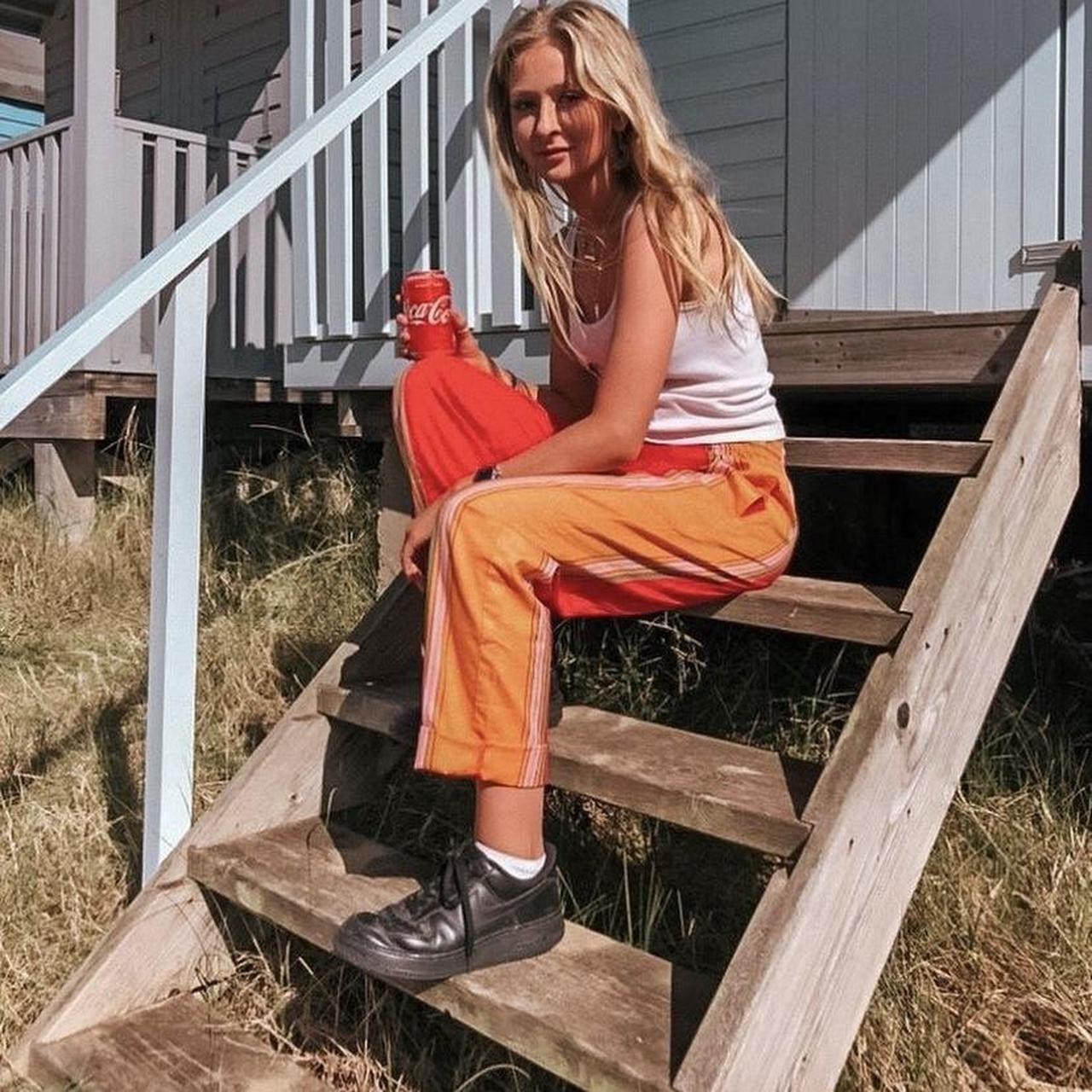 TomsTrunks red and orange trousers, size small,... - Depop