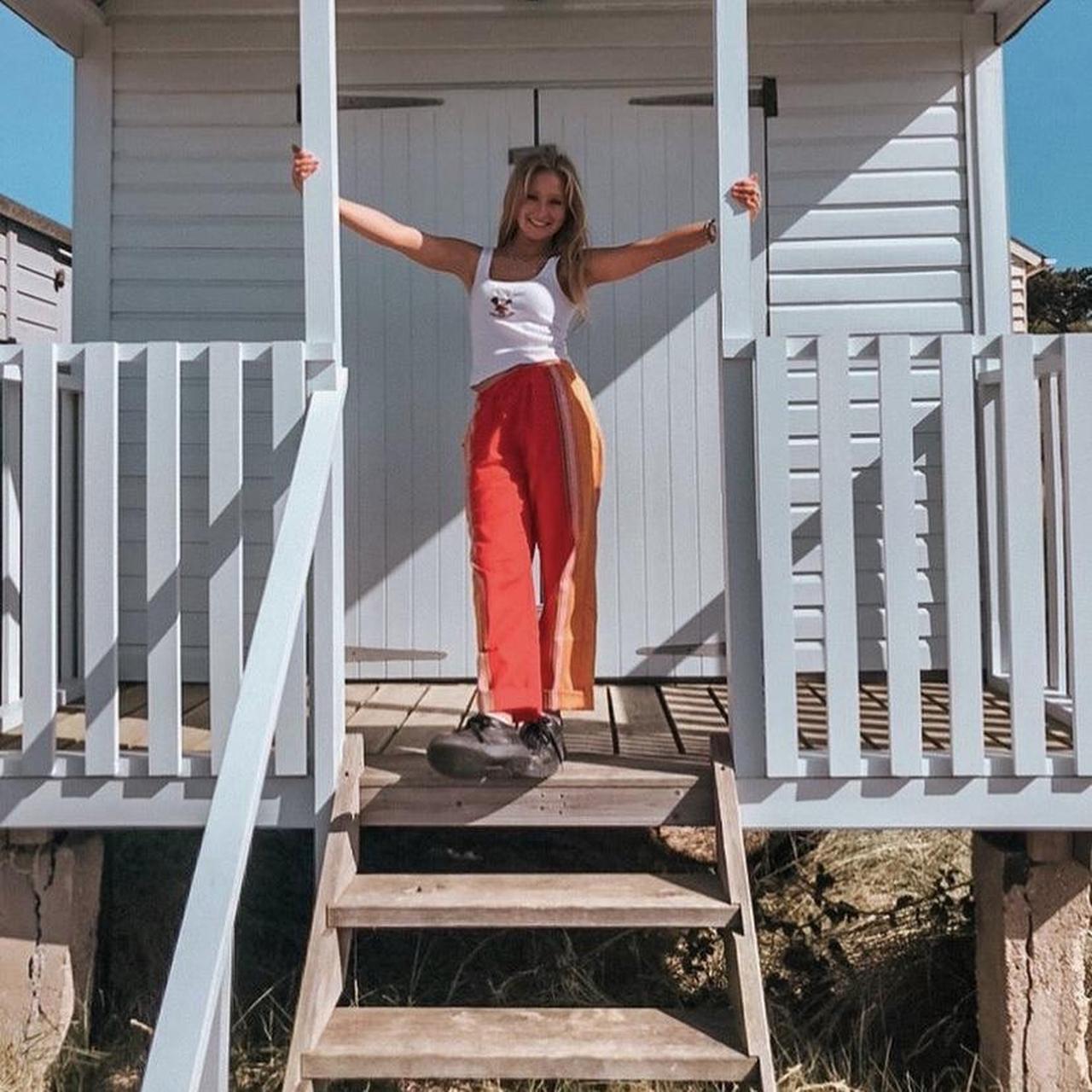 TomsTrunks red and orange trousers, size small,... - Depop