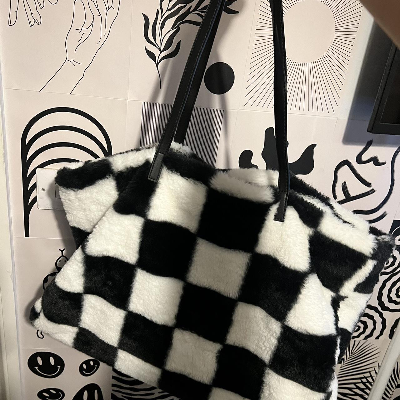 Misguided fluffy checkered bag - Depop