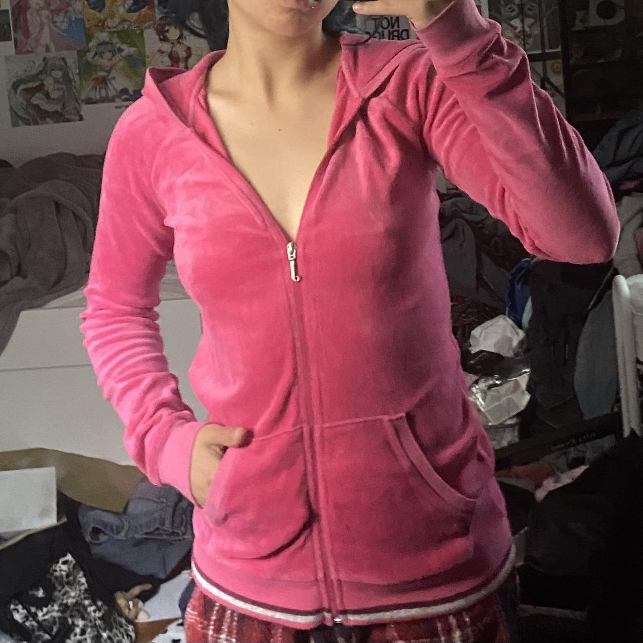 hot pink vintage juicy couture velour zip-up, “I 💙... - Depop