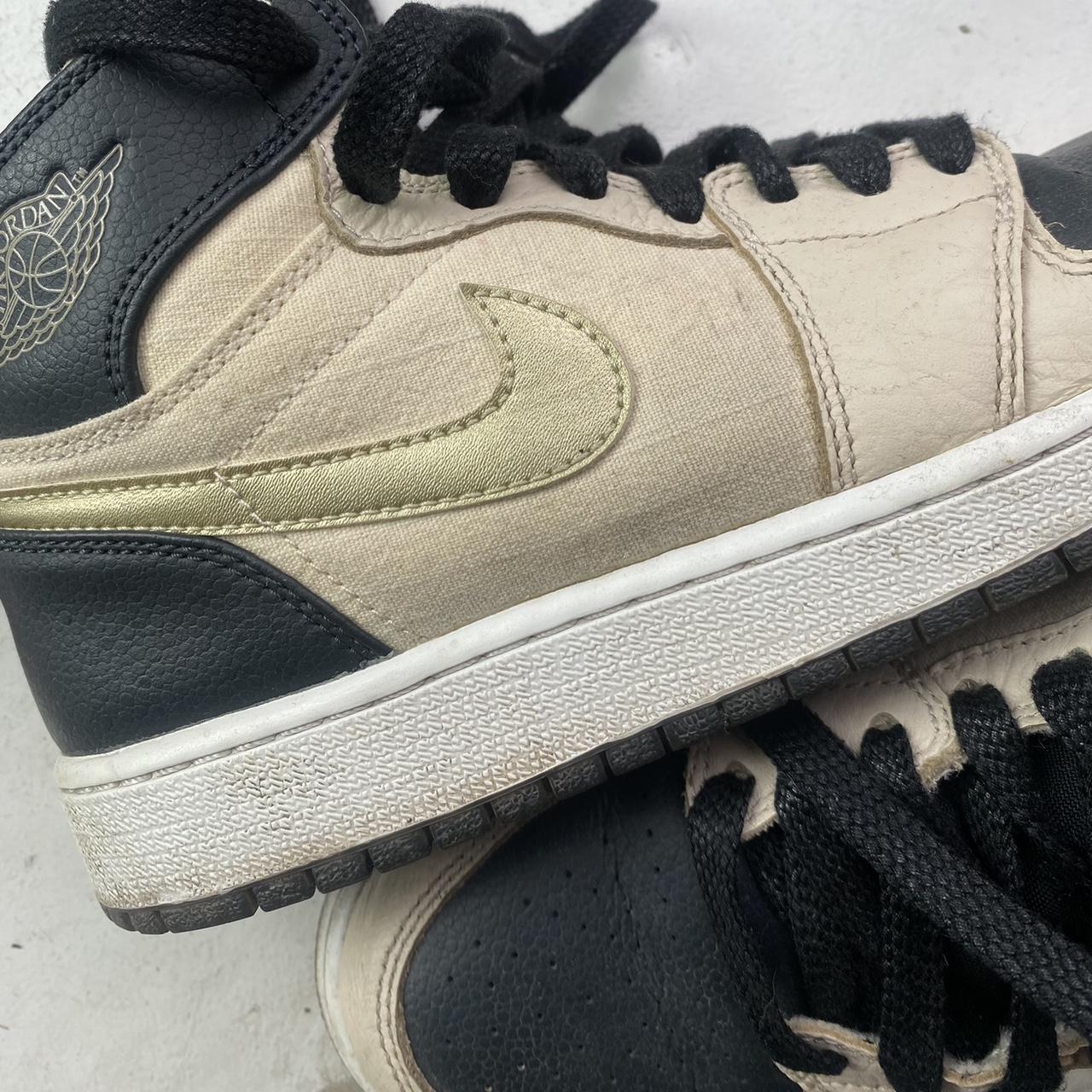 nike air jordan 1 navy, cream and gold sneakers... - Depop