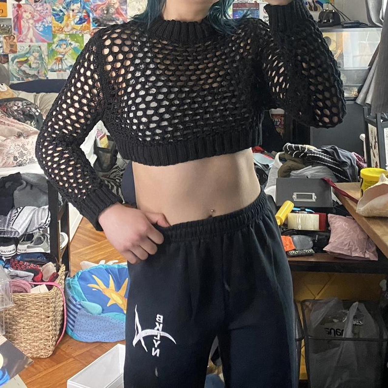 black fishnet cropped sweater , never worn out - Depop