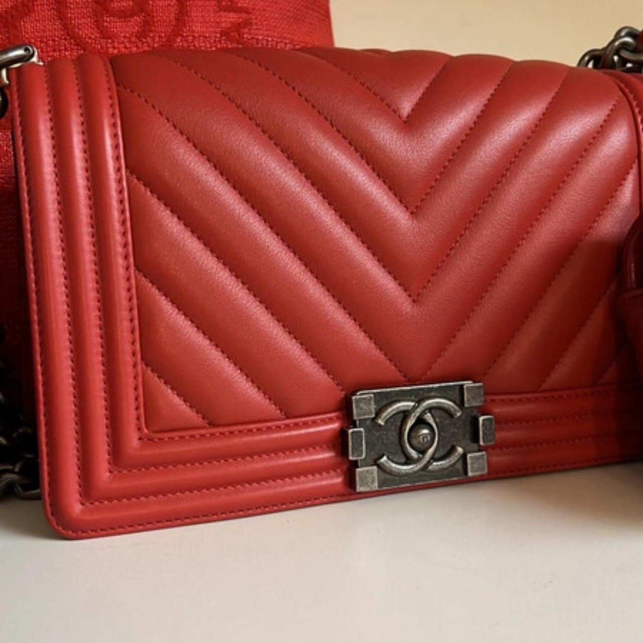 Chanel Boy Bag Chevron Red New. Invoice,... - Depop