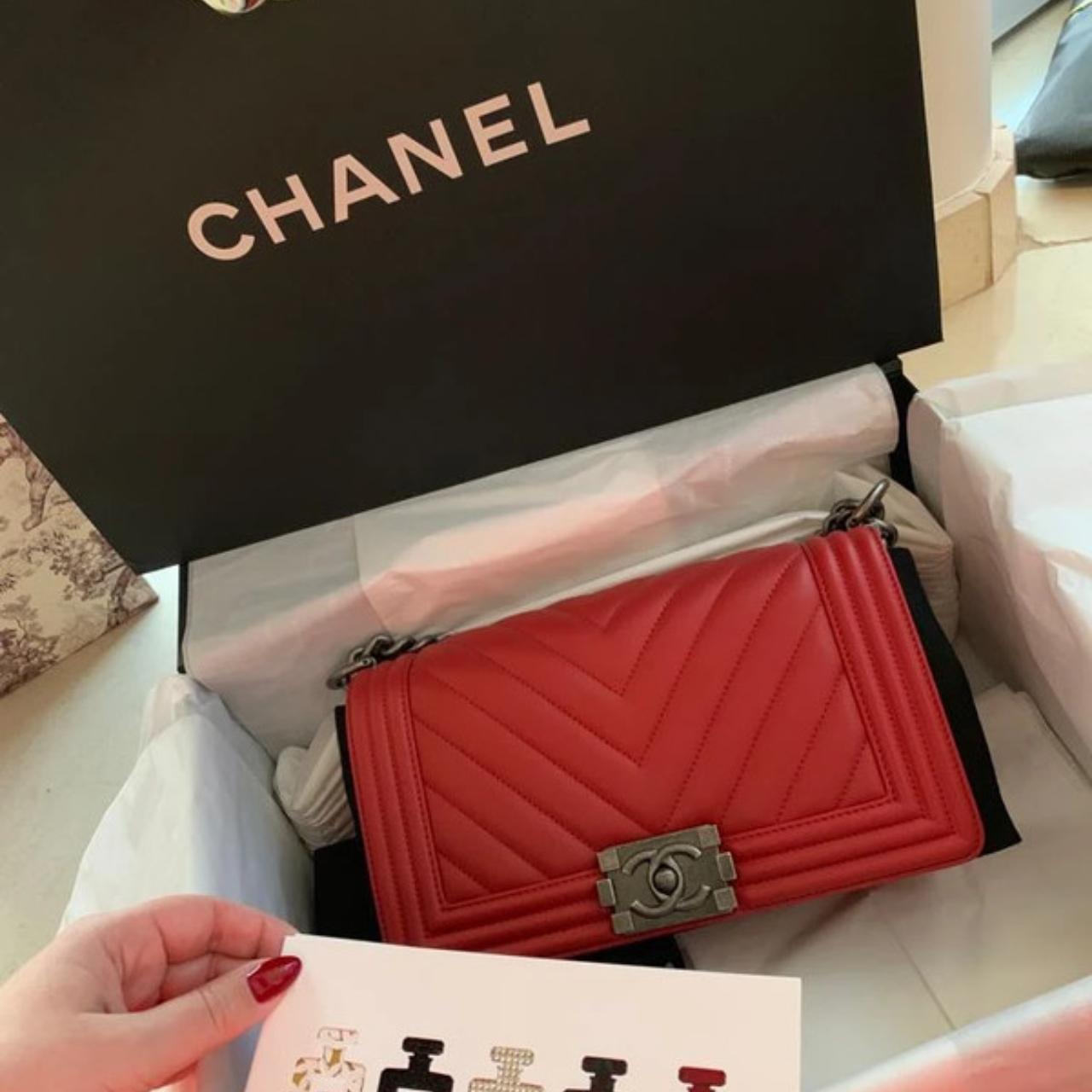 Chanel Boy Bag Chevron Red New. Invoice,... - Depop