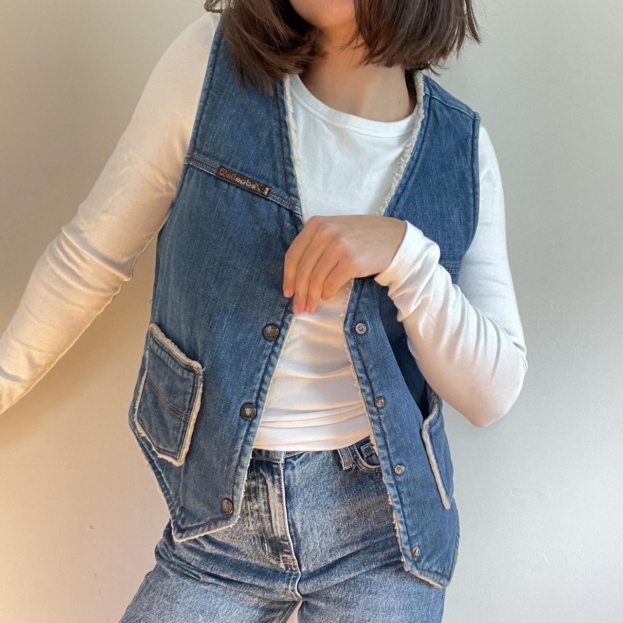 SHERPA DENIM VEST fits true to size small. bleach... - Depop
