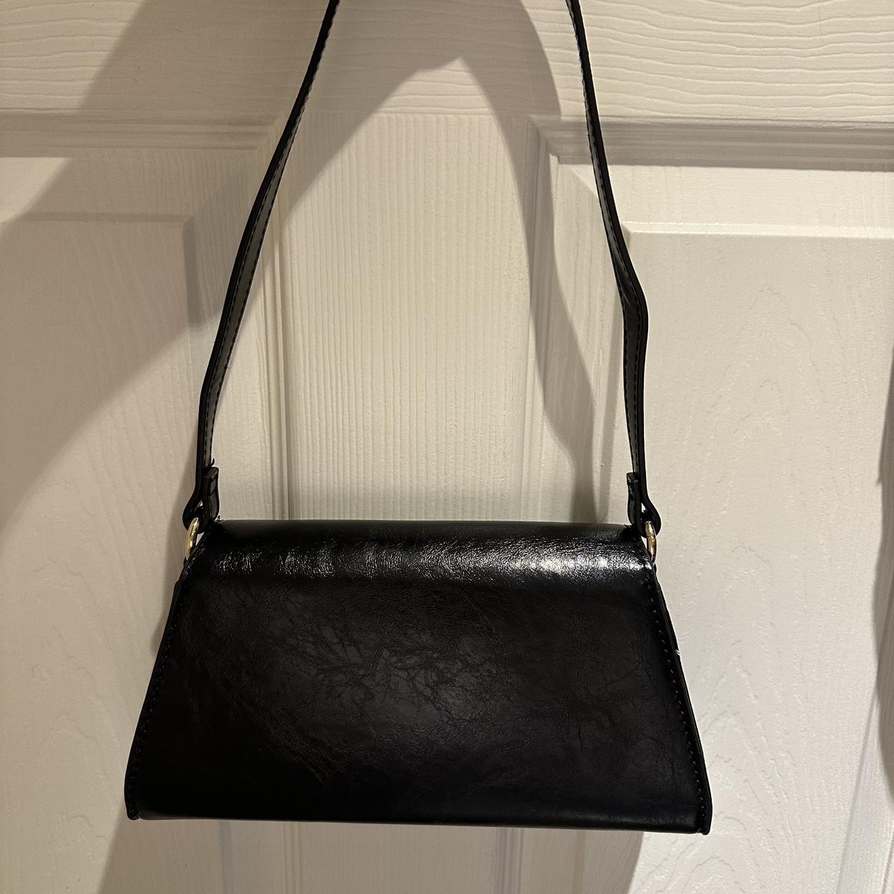 PRIMARK Black faux leather shoulder bag with gold... - Depop