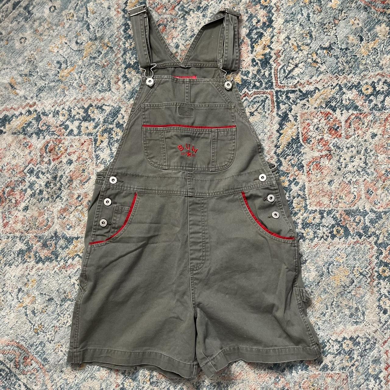 B.U.M green and red overall shorts Size medium No... - Depop