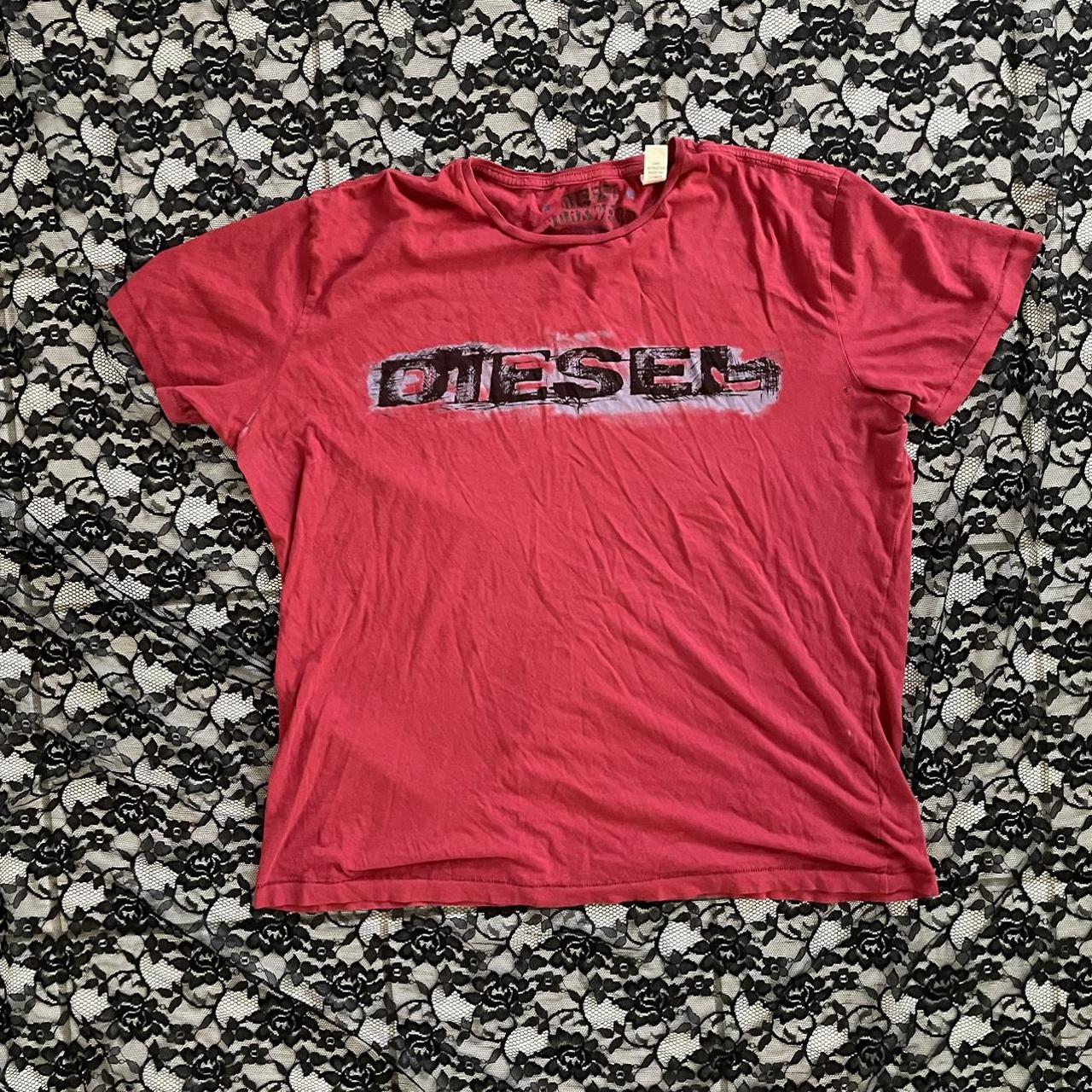 Vintage Diesel Workwear Red Logo Tee T Shirt Size... - Depop