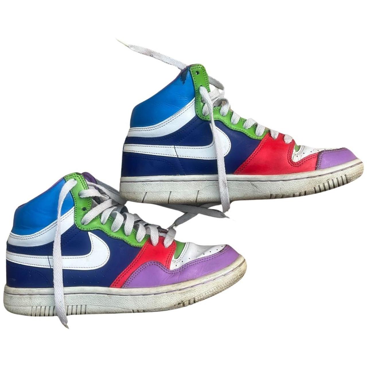 multi coloured nike high top shoes good condition... - Depop