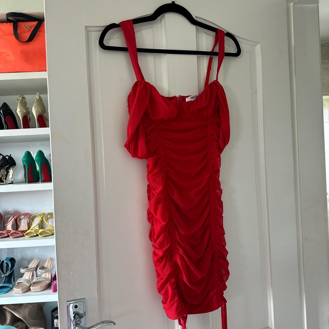 Red ruched mini dress - size 8 - worn once - Depop