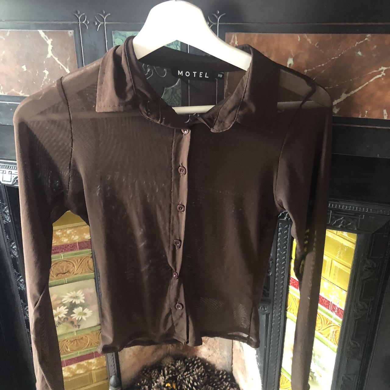 motel rocks sheer brown shirt size small - Depop