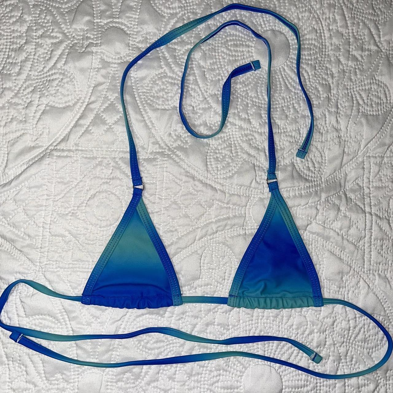 Blue and aqua ombré triangle string bikini top Size... - Depop