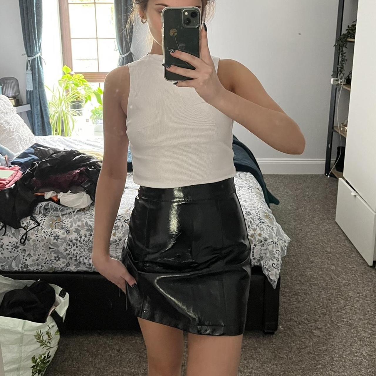Black Vinyl Mini Skirt Topshop Size 4 But Shown Depop