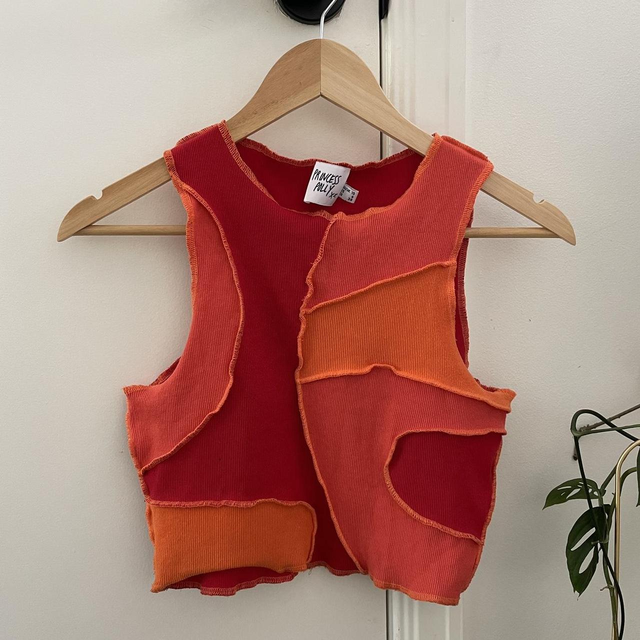 Princess Polly patchwork red crop top Worn once Size 10 - Depop