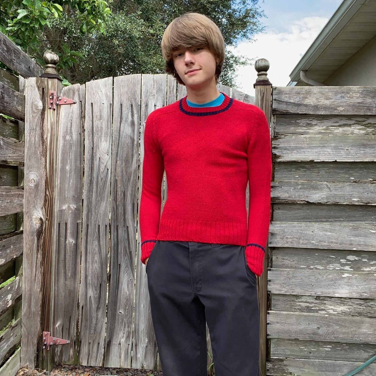 Vintage Shetland wool red ringer sweater Brand:... - Depop