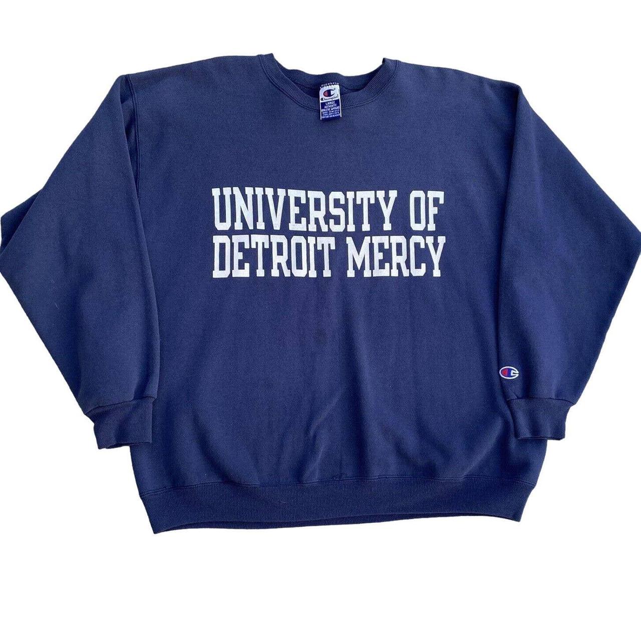 VINTAGE University of Detroit Mercy Sweatshirt Blue... - Depop