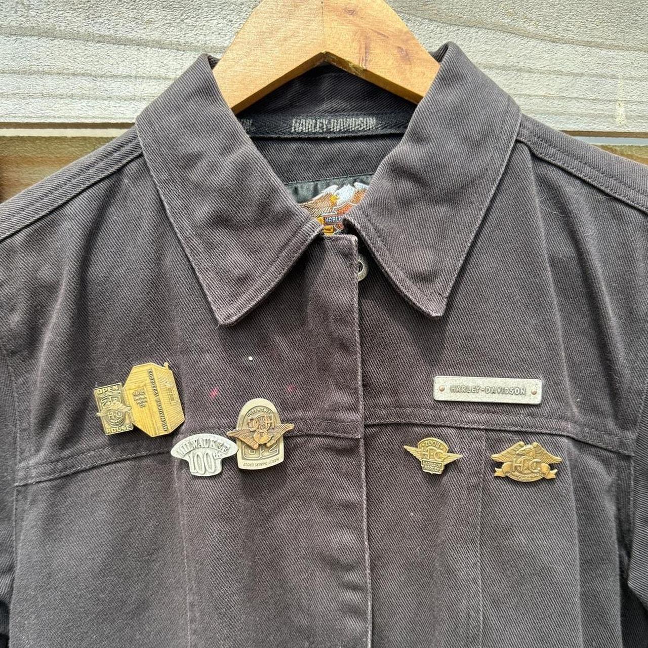 Vintage Harley Davidson black denim biker jacket w/... | Depop