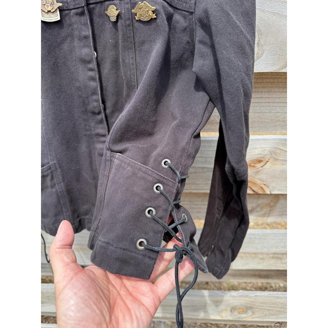Vintage Harley Davidson black denim biker jacket w/... | Depop