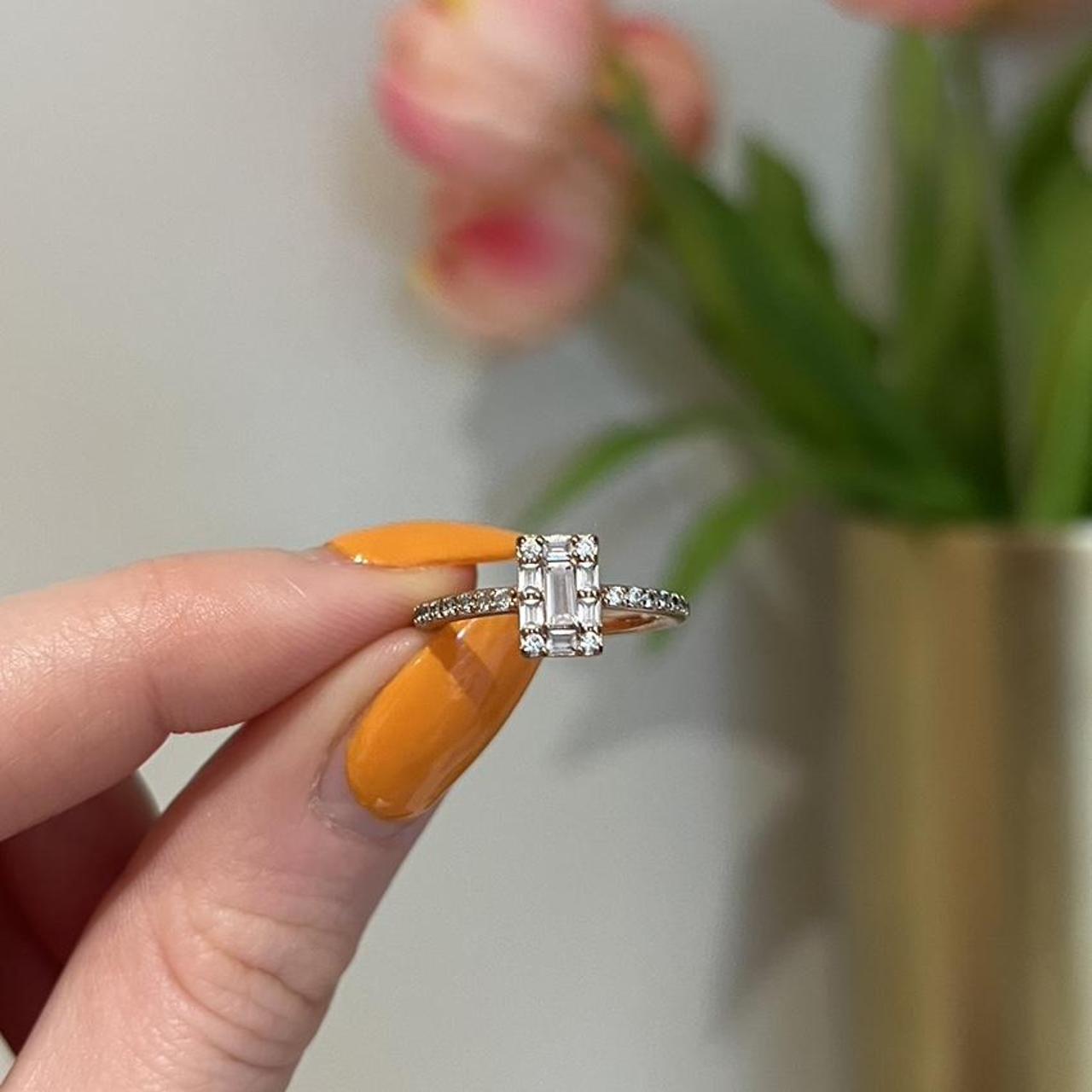 Pandora rectangular Rose Gold Ring size 50... - Depop