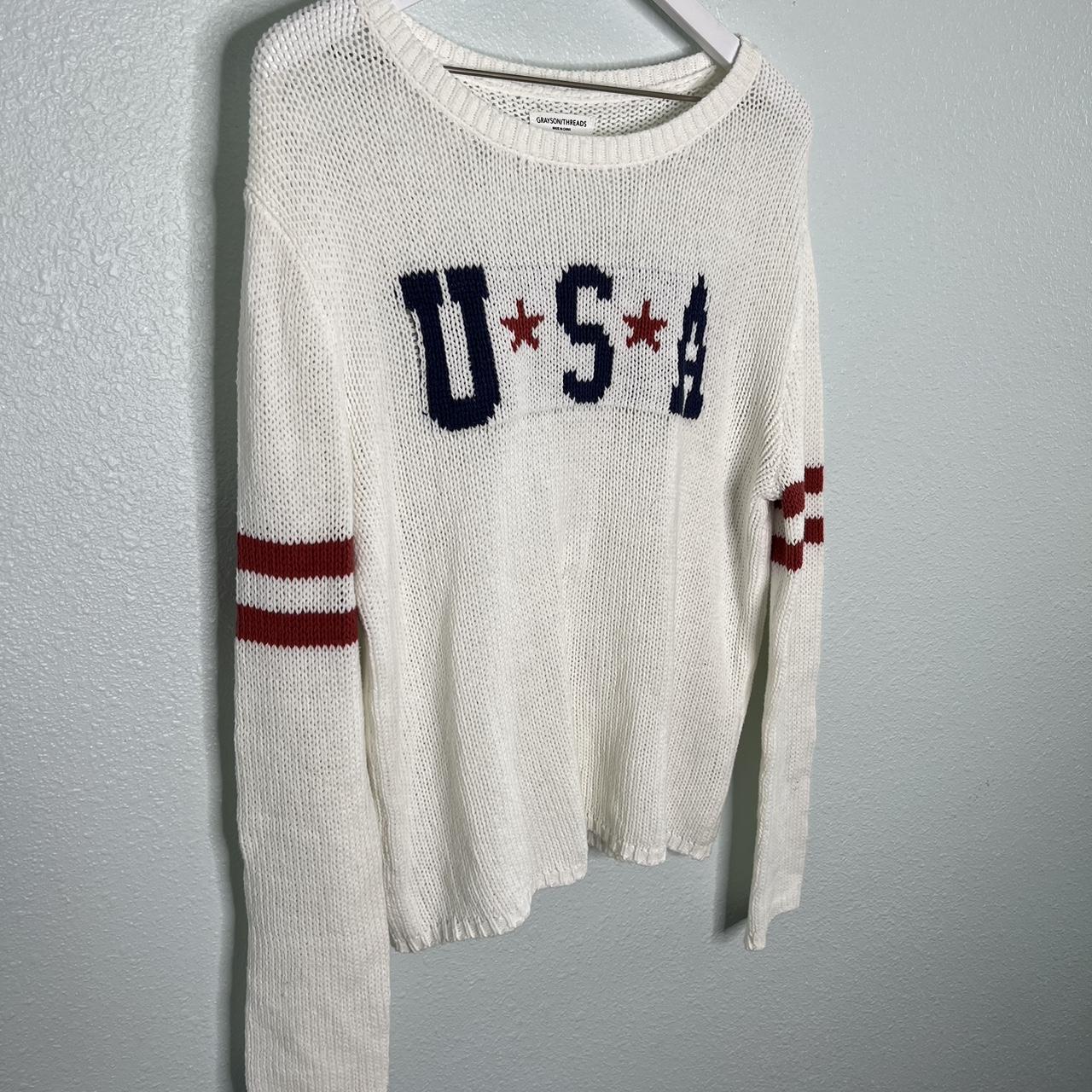 Grayson Threads Black Women's White and Blue Jumper | Depop