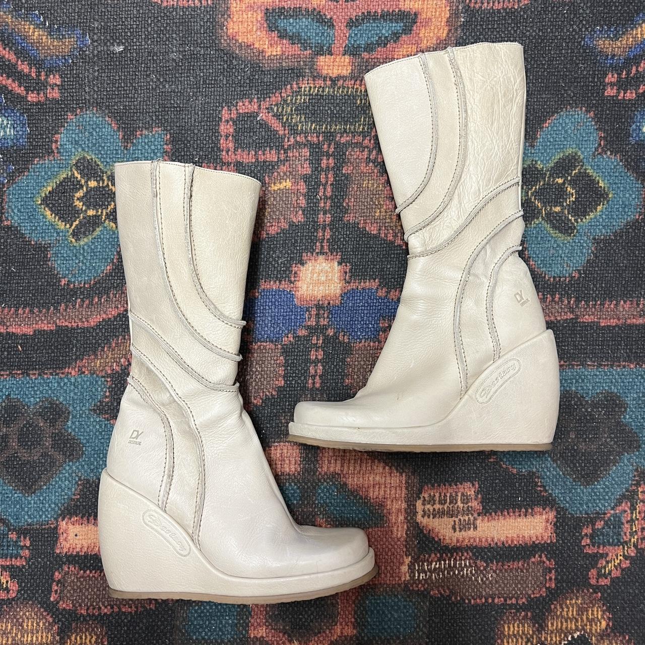 Destroy 90s vintage cream wedge heel boots Great... - Depop