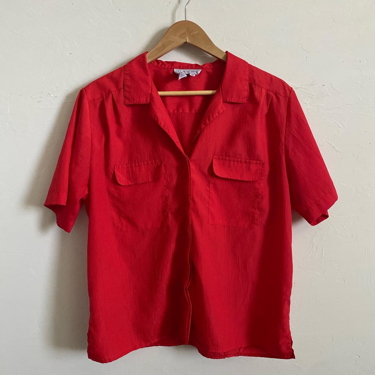 Red button up top featuring two front pockets.... - Depop