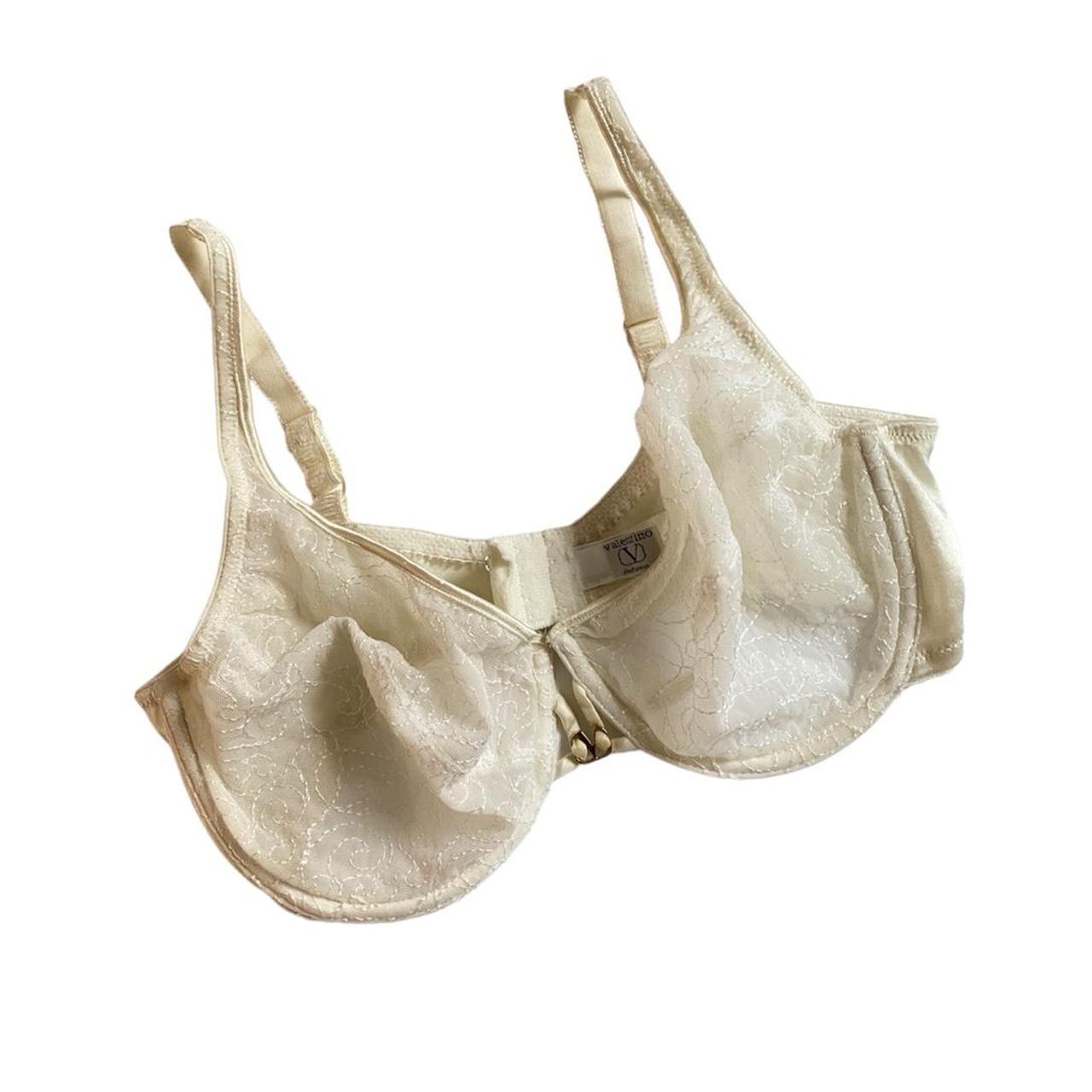Valentino Women's Cream and Gold Bra | Depop