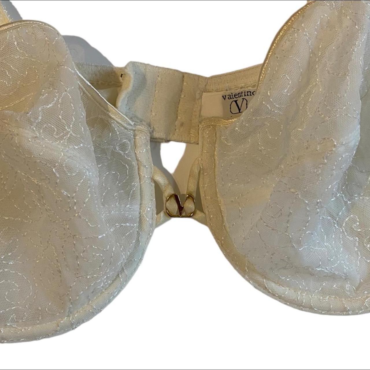 Valentino Women's Cream and Gold Bra | Depop