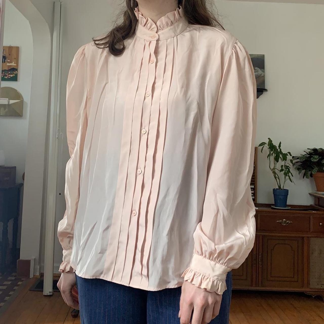 Dainty and feminine satin-y ruffled pale pink... - Depop